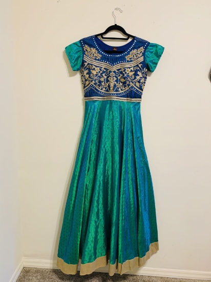 PunarviAuthentic|PreLoved|SustainableGreen and blue long frock