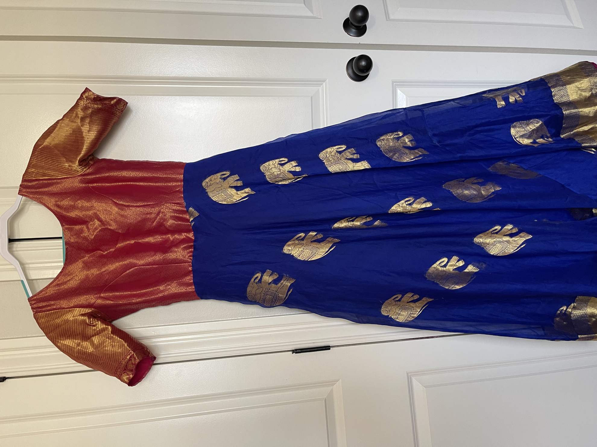 PunarviAuthentic|PreLoved|SustainableBlue long frock with kanchi border