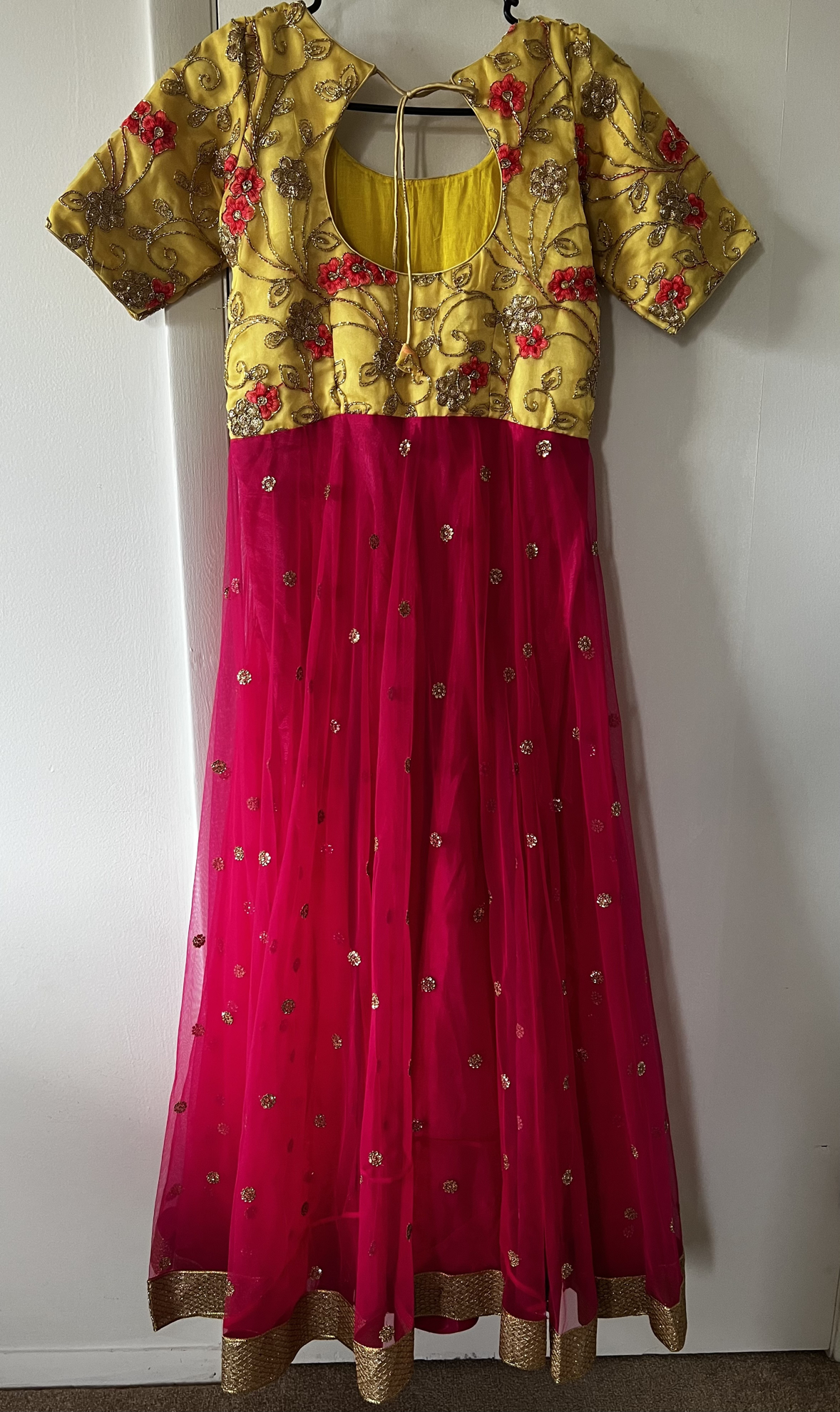 PunarviAuthentic|PreLoved|SustainablePink & yellow long frock