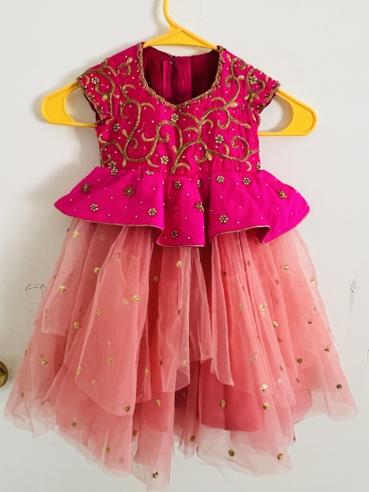 PunarviAuthentic|PreLoved|SustainablePink & Peach Long Frock - 1-2Y