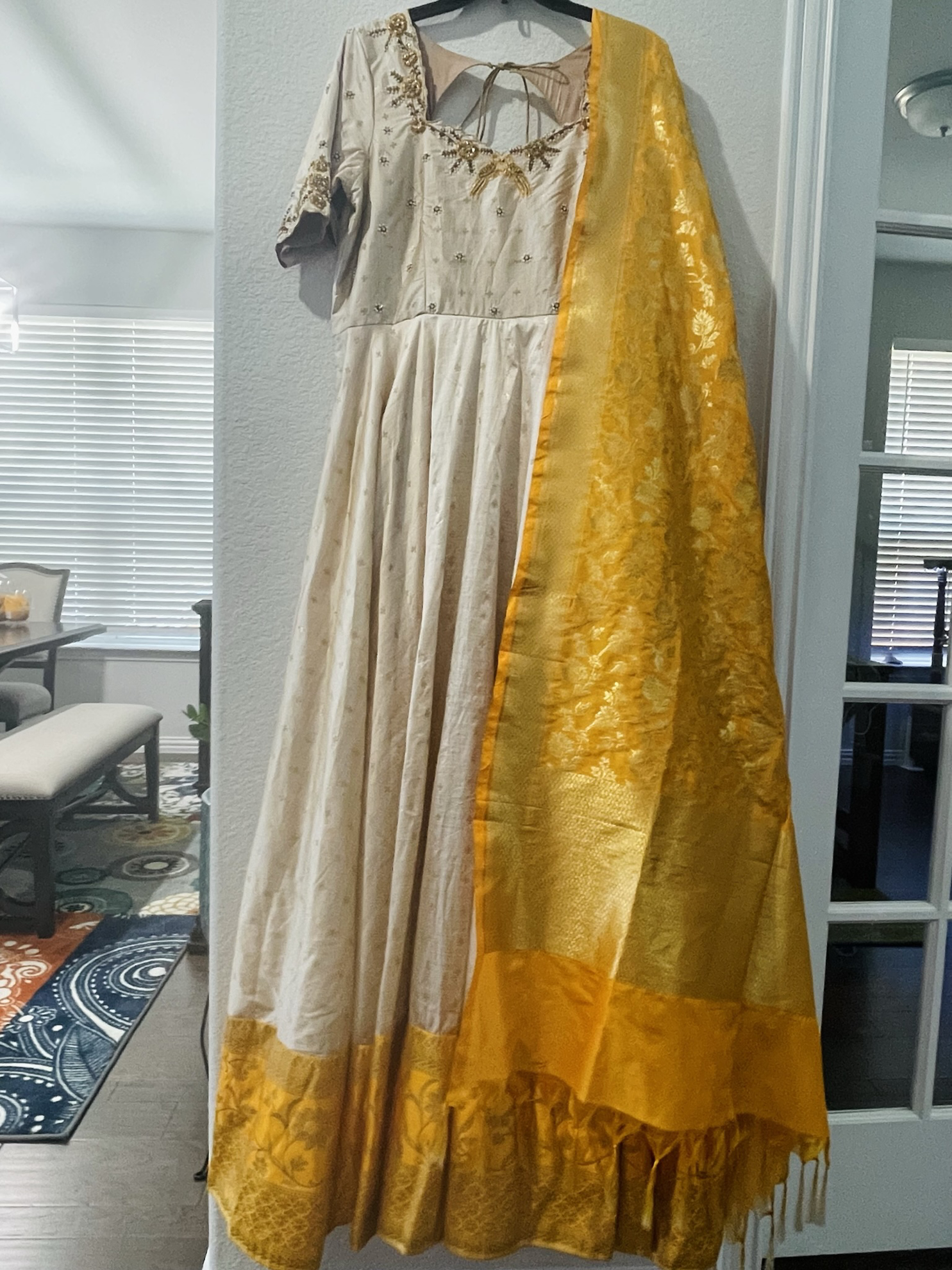 PunarviAuthentic|PreLoved|SustainableCream & yellow combination long frock
