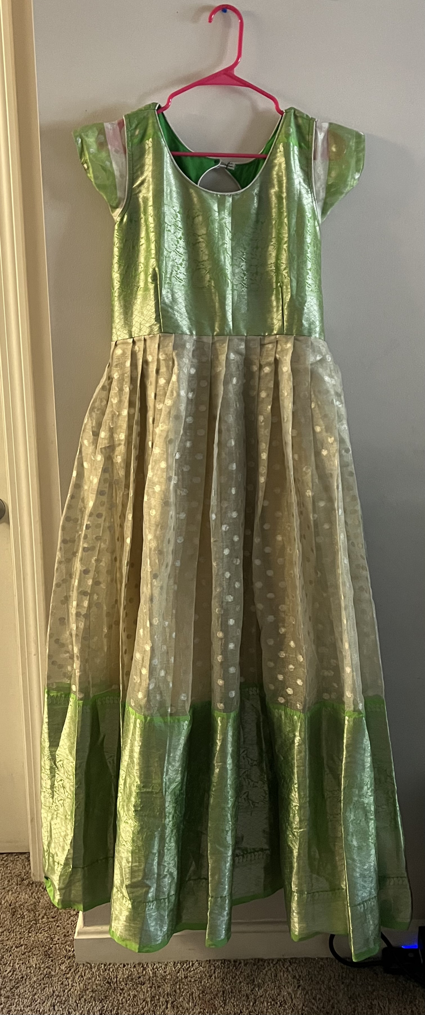 PunarviAuthentic|PreLoved|SustainableGreen & Cream Long frock