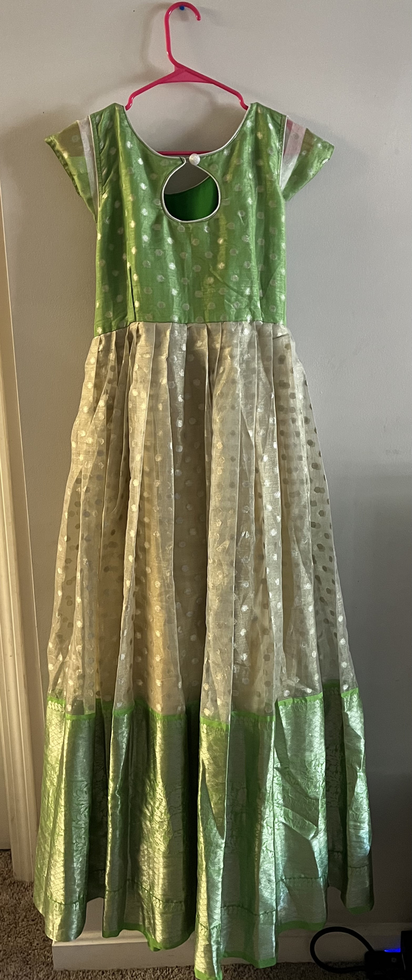 PunarviAuthentic|PreLoved|SustainableGreen & Cream Long frock