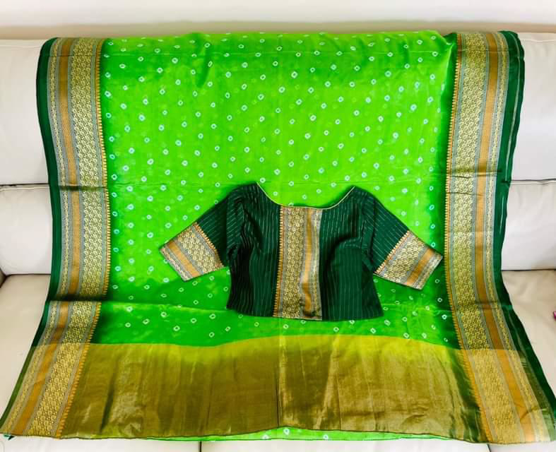 PunarviAuthentic|PreLoved|SustainableGreen bandhini saree