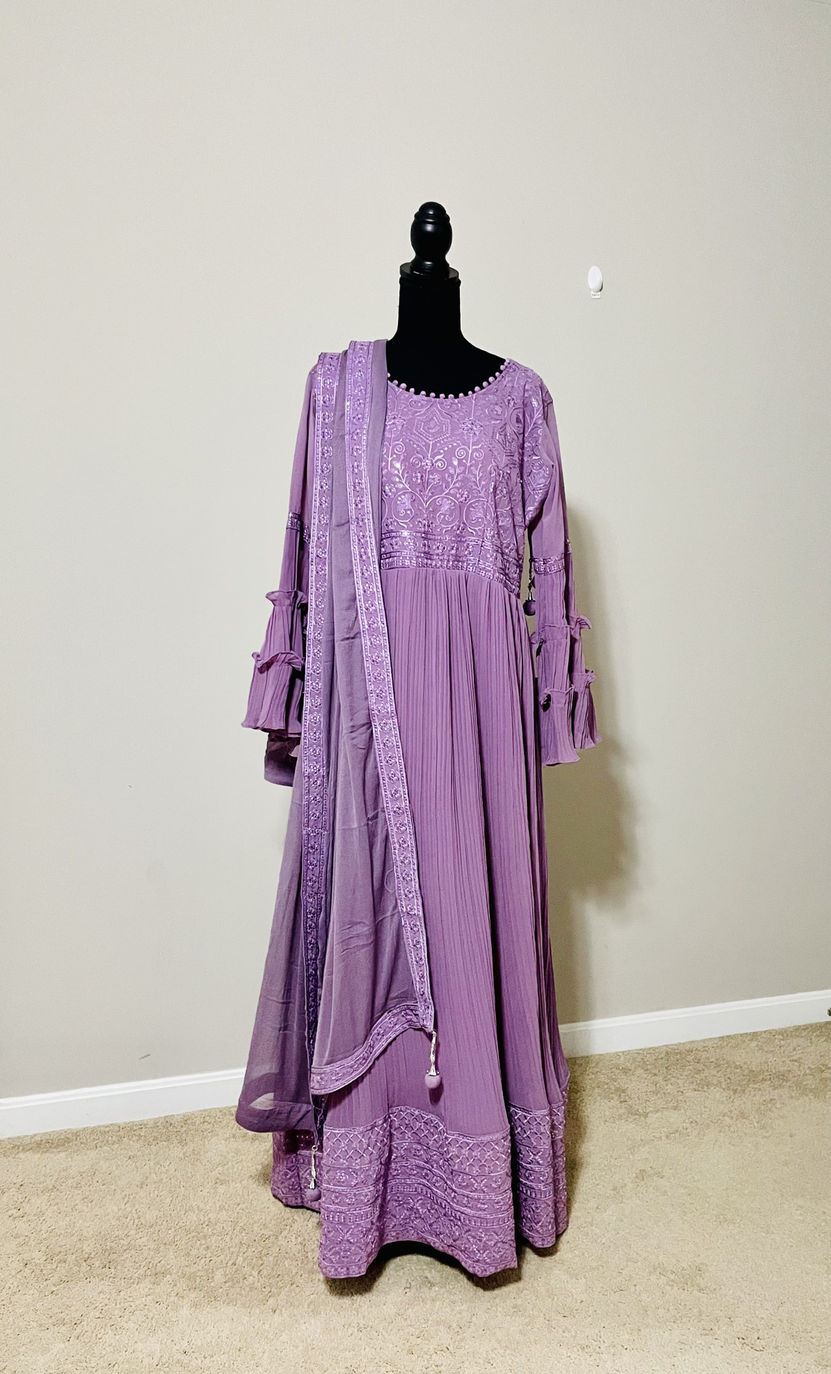 PunarviAuthentic|PreLoved|SustainableLavender Anarkali readymade Dress set
