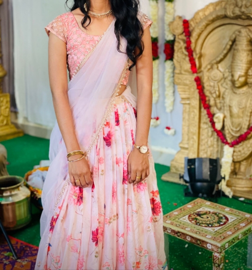 PunarviAuthentic|PreLoved|SustainableGeorgette cutwork Lehanga voni