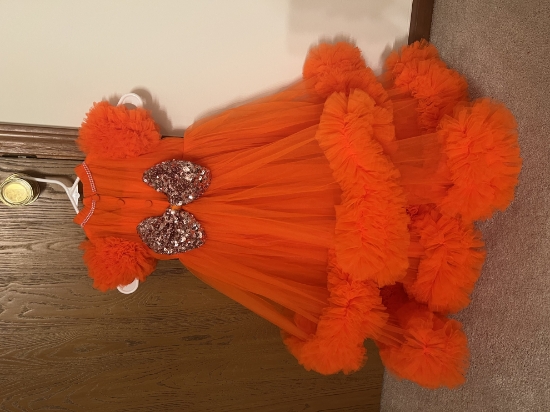 PunarviAuthentic|PreLoved|SustainableOrange two step full net frock 2-3Y