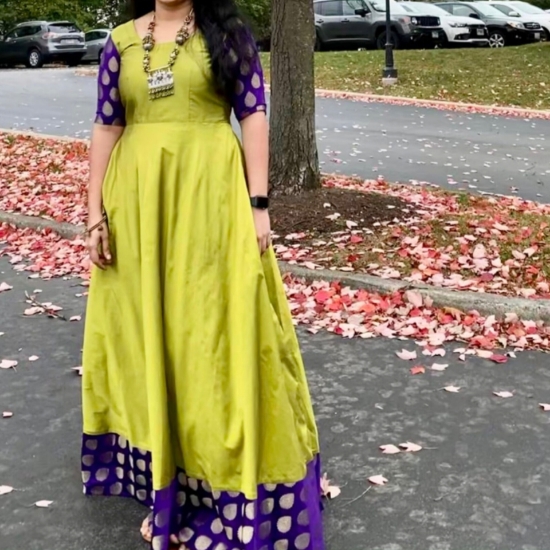 PunarviAuthentic|PreLoved|SustainableGreen and Purple long frock