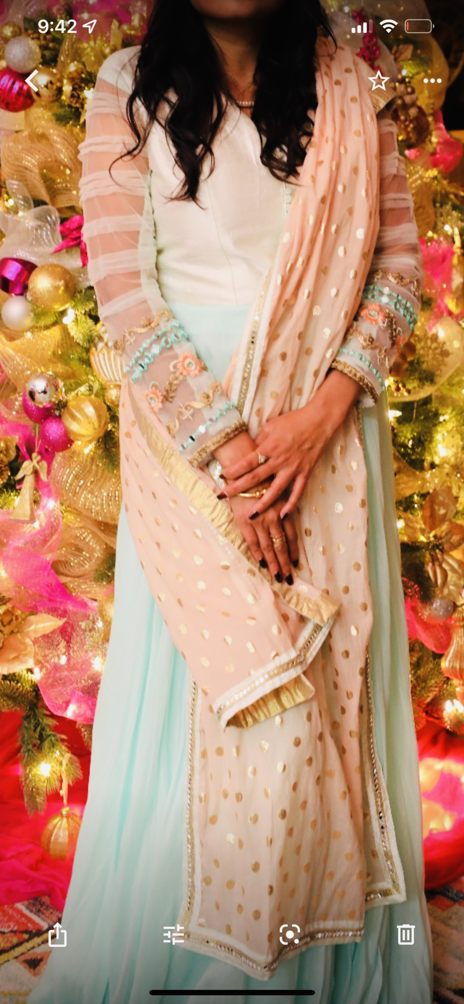 PunarviAuthentic|PreLoved|SustainableMint green and peach color long dress