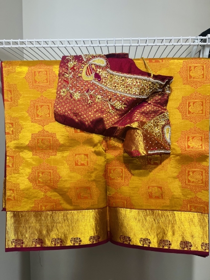 PunarviAuthentic|PreLoved|SustainableGolden yellow semi pattu saree