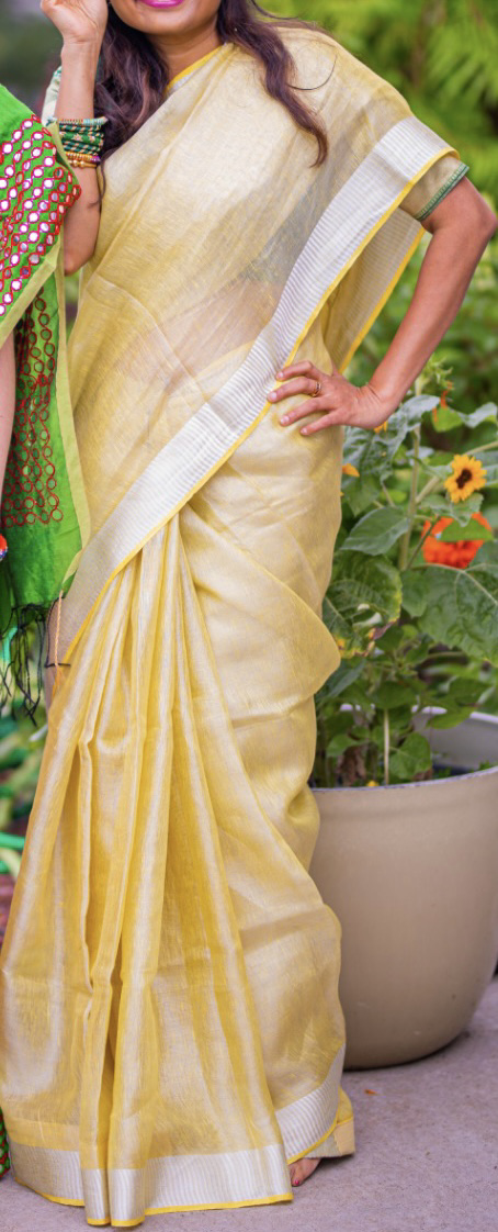 PunarviAuthentic|PreLoved|SustainablePure tissue Lenin saree in lemon ...