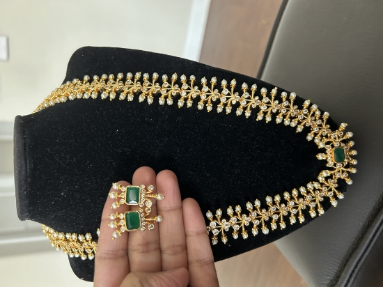 PunarviAuthentic|PreLoved|SustainableLong haaram with studs in gold finish