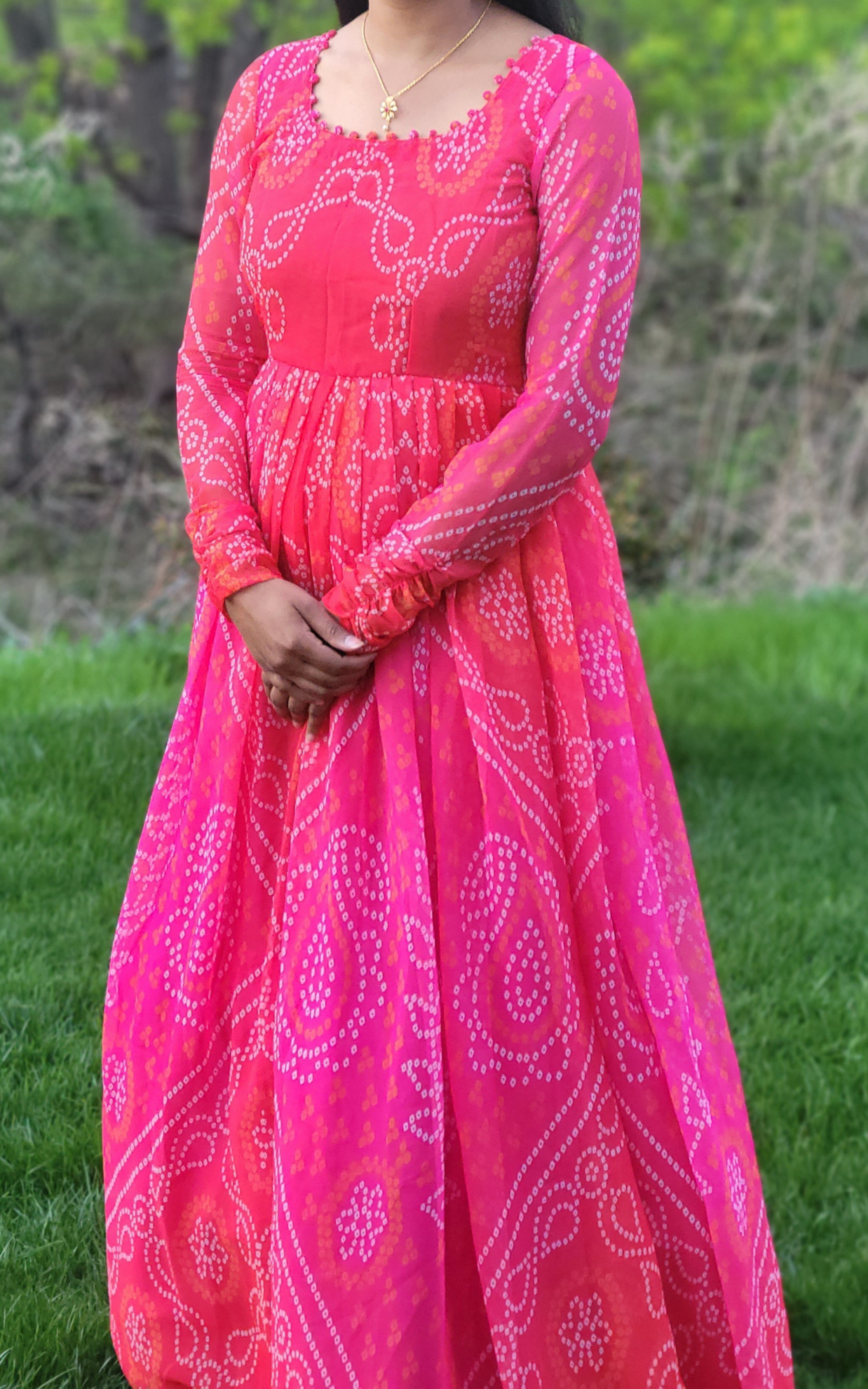 PunarviAuthentic|PreLoved|SustainablePink dual shade Bandhini long dress