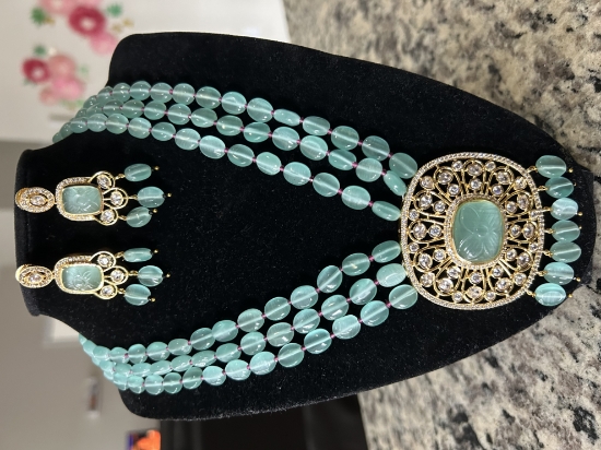 PunarviAuthentic|PreLoved|SustainableLong Mint beads mala in gold finish