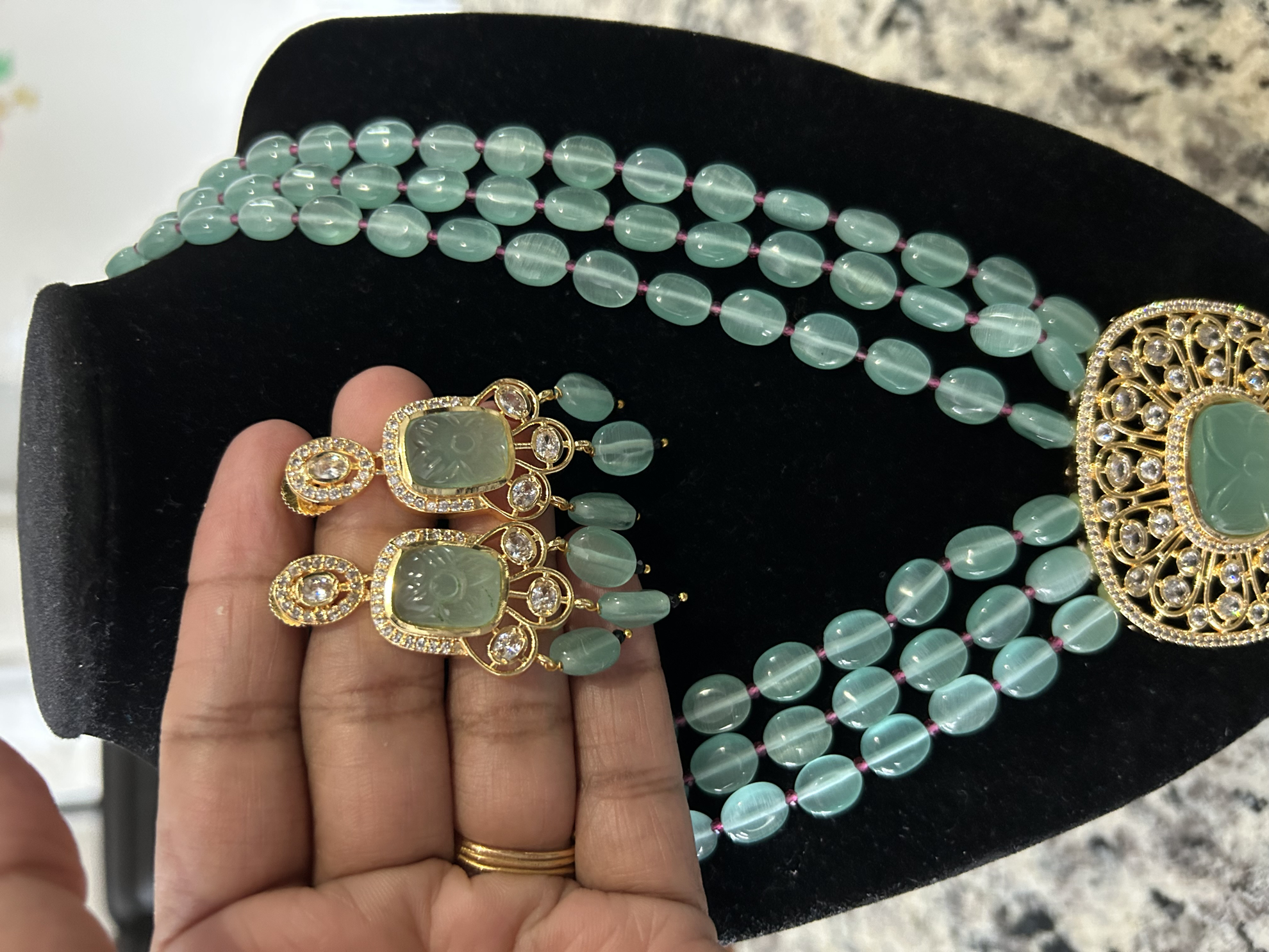 PunarviAuthentic|PreLoved|SustainableLong Mint beads mala in gold finish