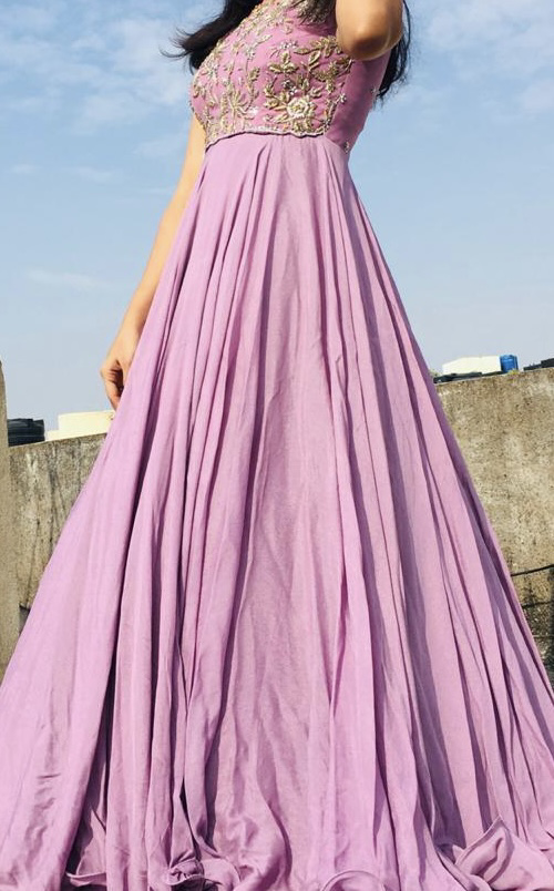 PunarviAuthentic|PreLoved|SustainableLilac crepe long frock