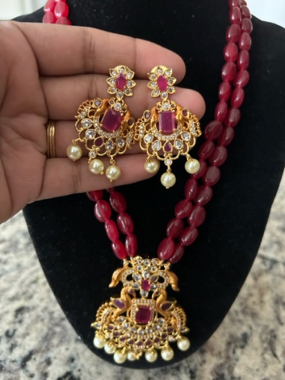 PunarviAuthentic|PreLoved|SustainableRuby beads mala in gold finish