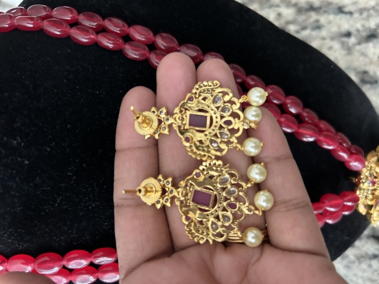 PunarviAuthentic|PreLoved|SustainableRuby beads mala in gold finish
