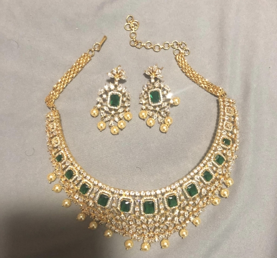 PunarviAuthentic|PreLoved|Sustainableneck set -diamond finish with ear ...