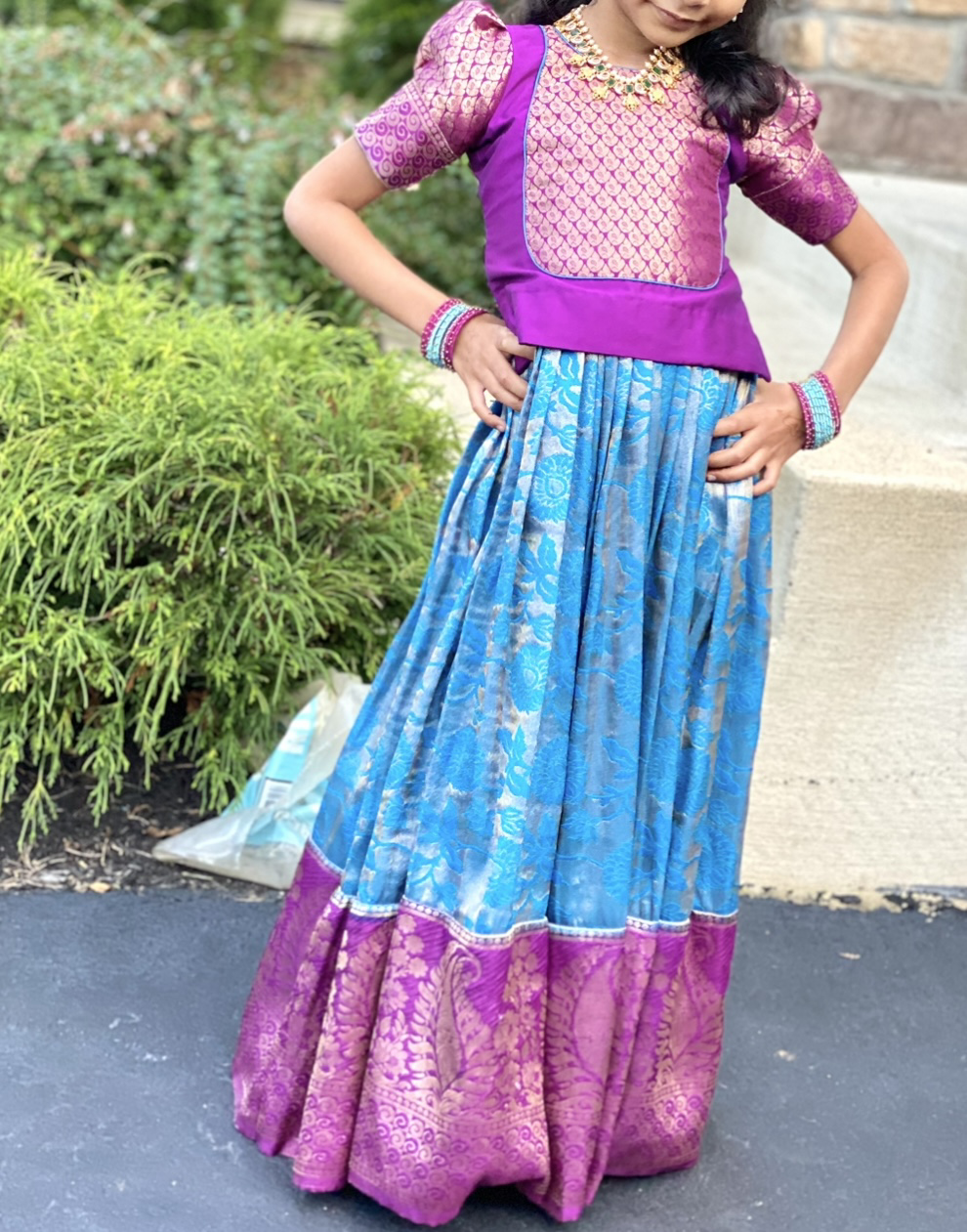 PunarviAuthentic|PreLoved|SustainableBlue Benares langa in iron pleated ...