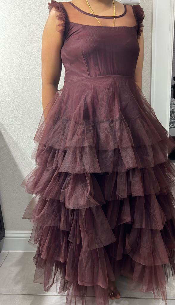 PunarviAuthentic|PreLoved|SustainableBrown ruffled frock