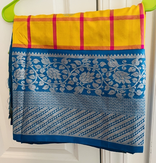 PunarviAuthentic|PreLoved|SustainableYellow and Blue pattu saree