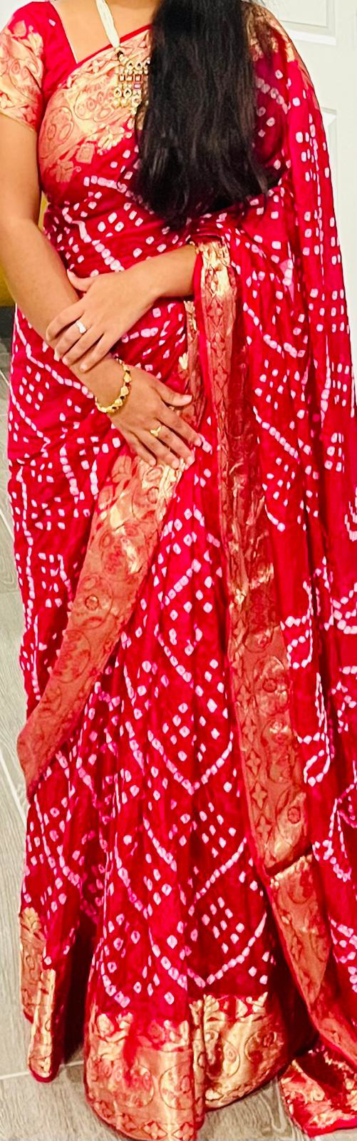 PunarviAuthentic|PreLoved|SustainablePink Bandhani Saree