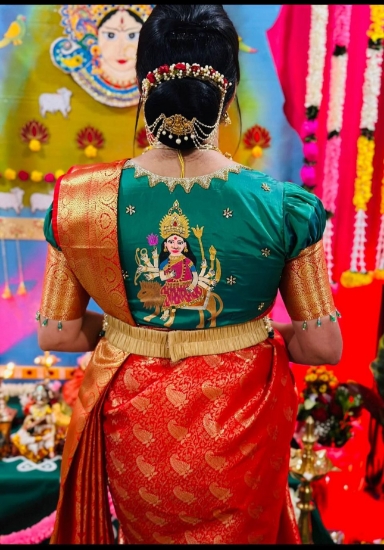 PunarviAuthentic|PreLoved|SustainableRed pattu saree with Durga ma hand ...