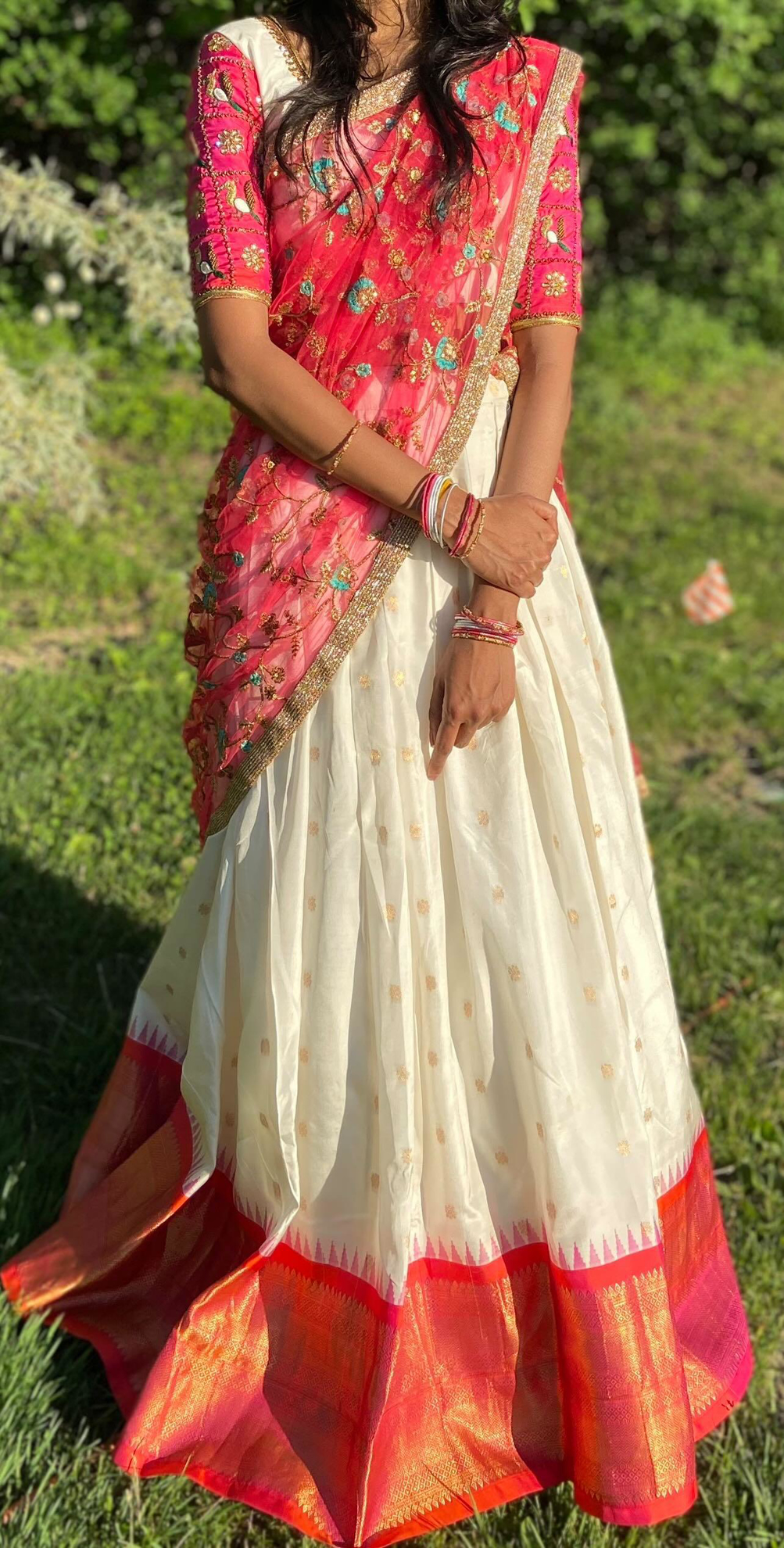 PunarviAuthentic|PreLoved|SustainableOff White Pattu Lehenga 15y