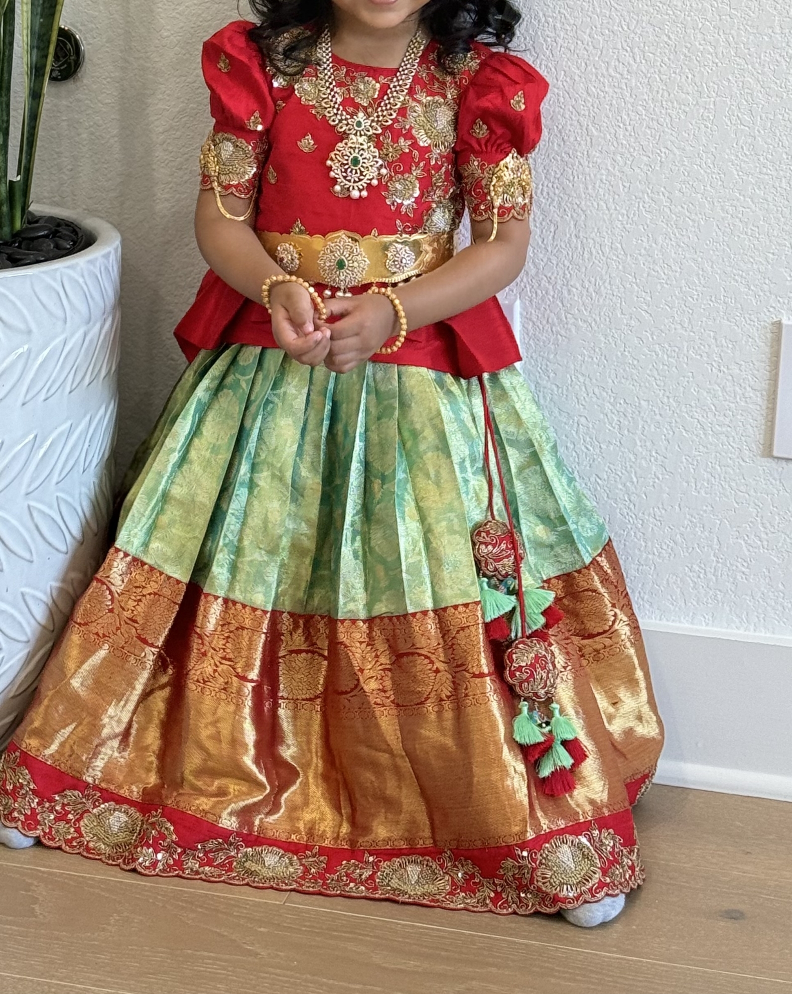 PunarviAuthentic|PreLoved|SustainablePure Kanchi Pattu seagreen and red ...