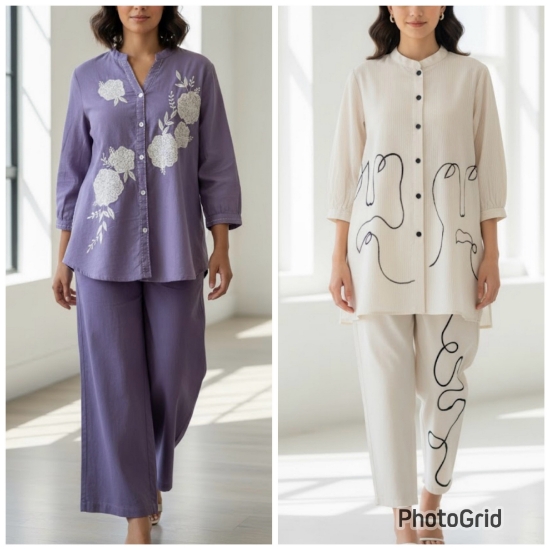 PunarviAuthentic|PreLoved|SustainableLavender and Half White Coord Sets