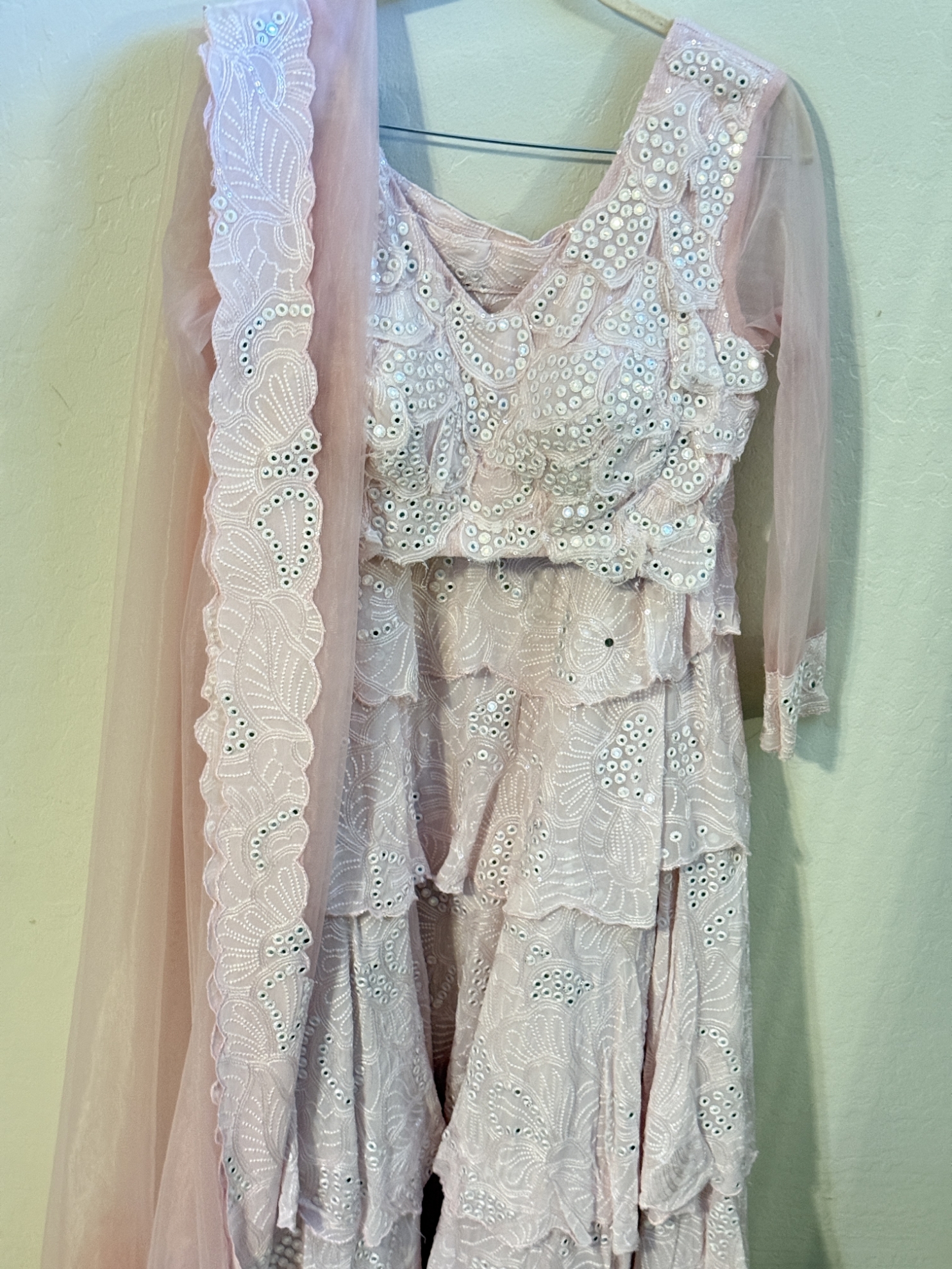 PunarviAuthentic|PreLoved|SustainableBaby pink heavy pearl work bridal ...